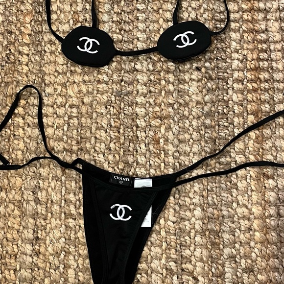 CHANEL | Swim | Chanel Black Bikini Set With Iconic Logo Made In Italy ...